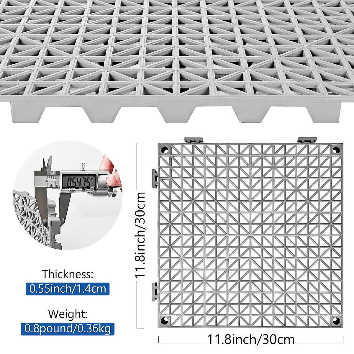 ToLanbbt Modular Interlocking Cushion 12P 11.8" x 11.8" Interlocking Rubber Floor Drain Holes Non-Slip Splicing Drainage Mats for Deck, Shower, Kitchen, Drain Pool, Sauna Bath, Indoor Outdoor (Grey)