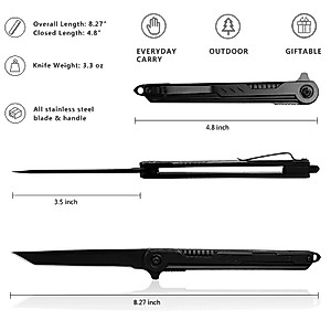 Carimee Pocket Knife，Gentleman’s Slim Knife with Tanto 7CR13Mov Stainless Steel Blade, Clip, Window Breaker, Outdoor Gadget 2023 Gifts for men women