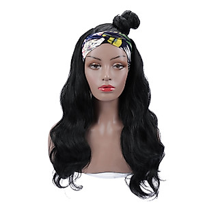 Colorful Queen Glueless Headband Wig Long Black Body Wave Headband Wigs for Black Women Synthetic Natural Looking Wavy Wig Heat Resistant 180% Density (26inch, 1B#)