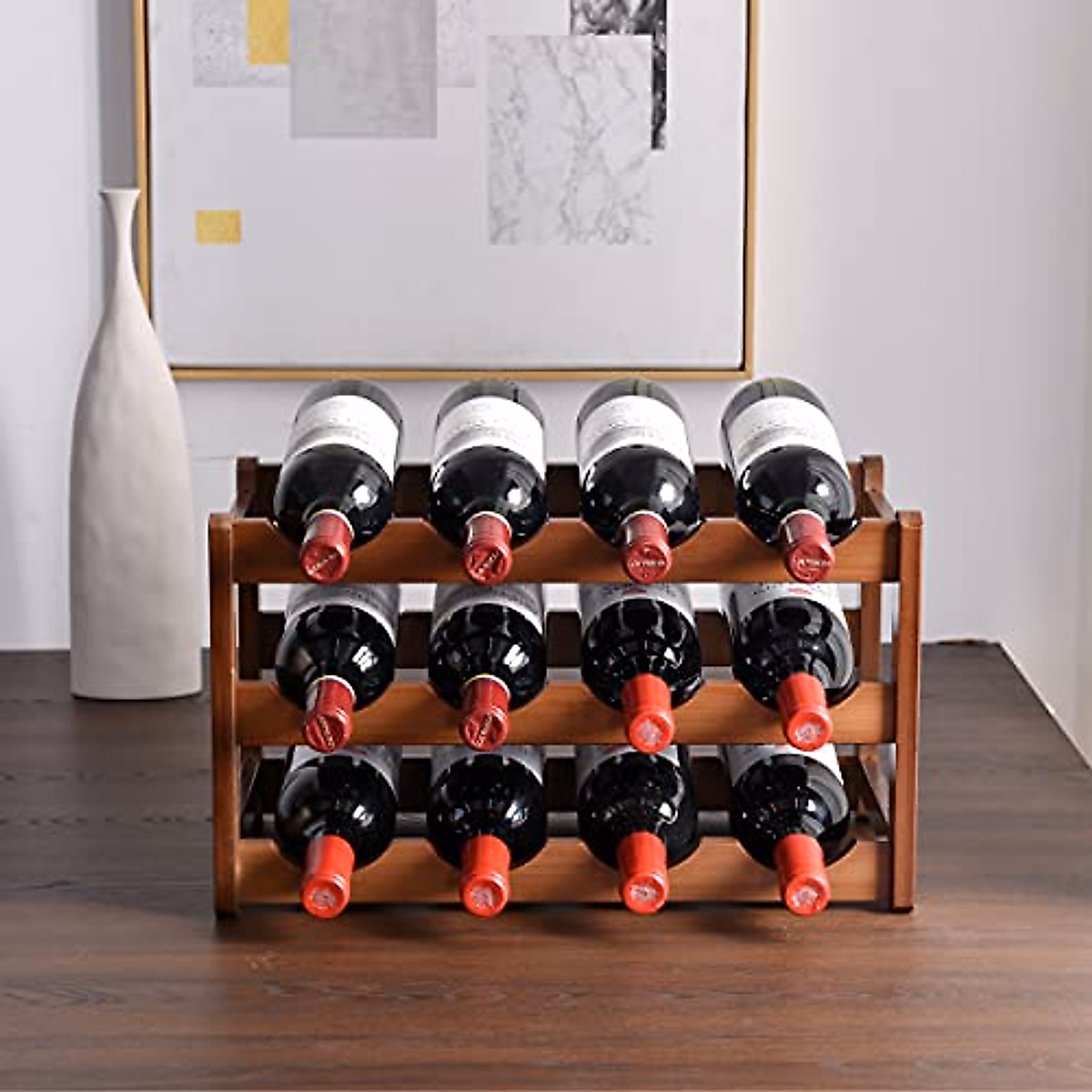 Maydear Multi-Tier Bamboo Wine Rack, Wine Racks Countertop, Freestanding Display Stand Shelves-3 Tier