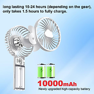 Coastacloud Portable Handheld Fan, 10000mAh Rechargeable Personal Fan, Mini Desk Fan with 5 Wind Speed, LCD Digital Display, Ultra Quiet, for Indoor, Outdoor, Office - Blue