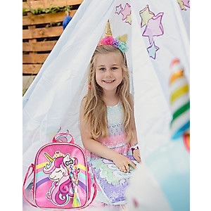 Meetbelify Unicorn Backpack for Girls School Backpacks Kids Cute Bookbag with Lunch Box,Drawstring Bag for Elementary Preschool Students 5 in 1 Pink Backpack Set