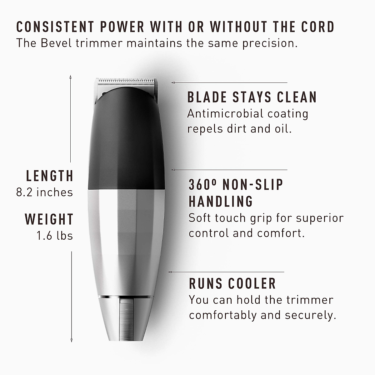 Beard Trimmer + T-Blade Bundle By Bevel - Clippers for Men, Cordless, Rechargeable, Tool-free Zero Gap Dial, High Power, 8 Hour Battery Life, 6 Month Standby