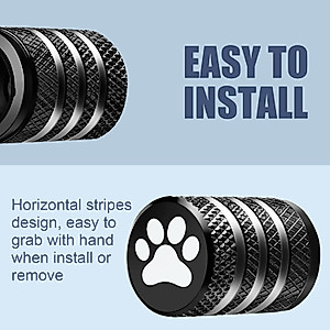 Tire Valve Stem Cap Cover - (12 Pack) Tire Air Caps Metal with Plastic Liner Corrosion Resistant Leak-Proof Cat/Dog Paw for Car Truck Motorcycle Bike Black