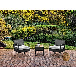 3 Piece Patio Set Balcony Furniture Outdoor Wicker Chair Patio Chairs for Patio, Porch, Backyard, Balcony, Poolside and Garden with Coffe Table and Cushions Gray