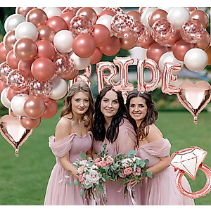 Bachelorette Party Decorations Bridal Shower Decorations - Rose Gold White Balloons, BRIDE Balloons, Curtains, Bachelorette Veil,Love Diamond Ring Champagne Balloons For Wedding Party Decorations