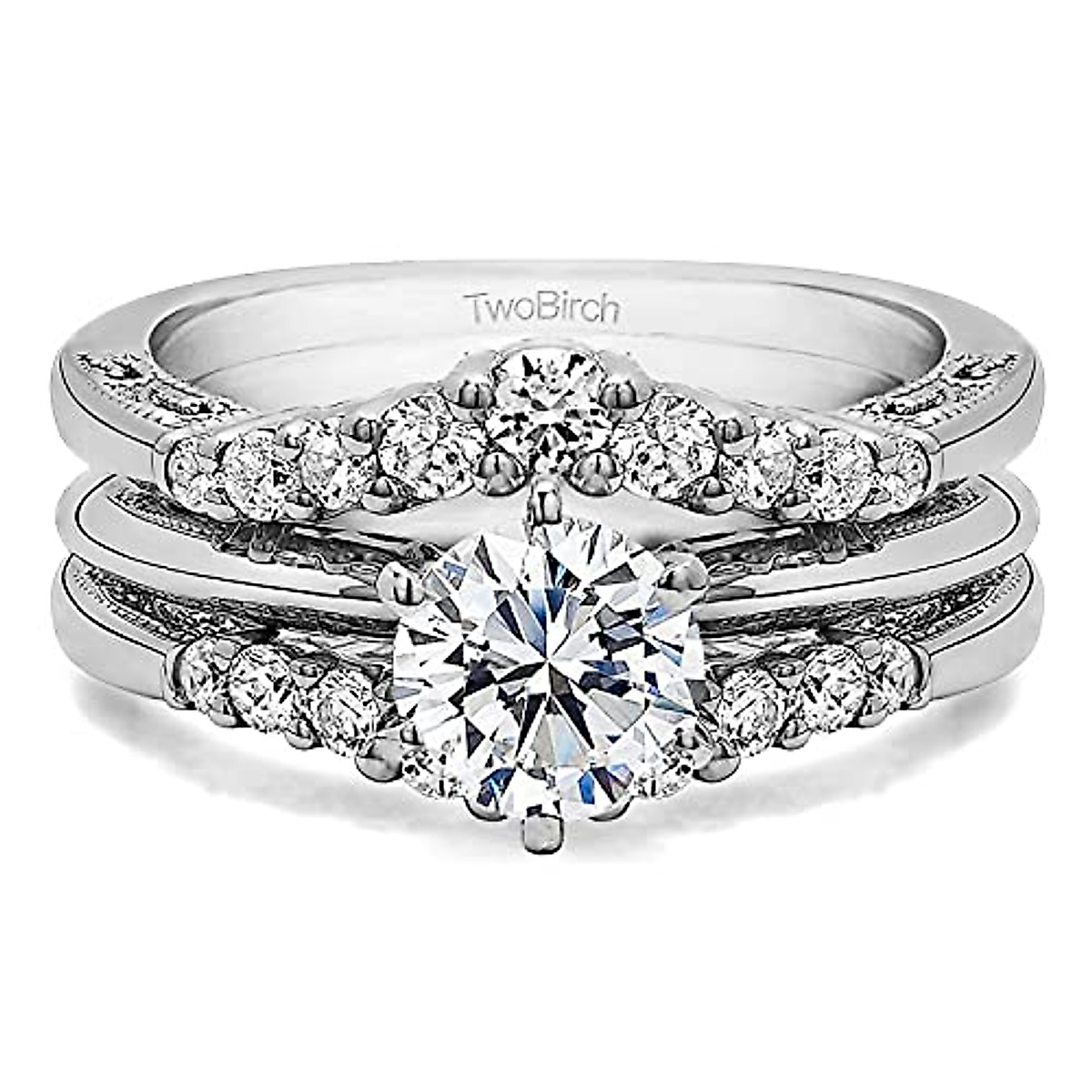 TwoBirch Sterling Silver Vintage Ring Guard with Filigree Designs With Cubic Zirconia (0.71 ct.) (sterling-silver, 9)