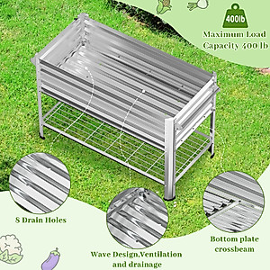 Pikorce Raised Garden Bed with Legs, 48x24x32in Outdoor Elevated Galvanized Metal Large Planter Box Stand with Drainage Holes for Backyard, Patio, Balcony, 400lb Capacity, Silver
