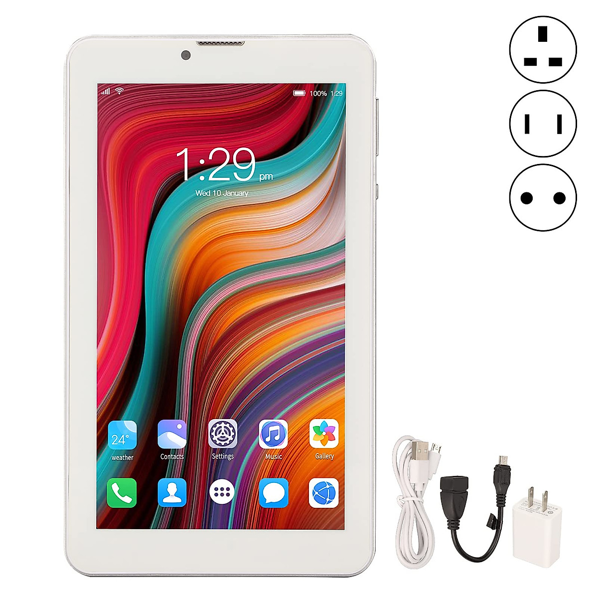 Honio 7 Inch Calling Tablet, Front 500w Rear 800w 4GB 32GB Blue 100-240V HD Tablet for Watching for Reading (US Plug)