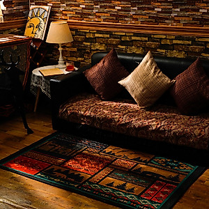 Timgle Cabin Area Rug Rustic Wildlife Area Rug Entryway Rugs, Kitchen Rugs, Bathroom Rugs. Reversible, Rustic, Country, Primitive, Farmhouse Decor(3' x 5')