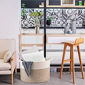 MINTWOOD Design Extra Large 22 x 14 Inches Decorative Cotton Rope Basket, Blanket Basket Living Room, Laundry Basket, Woven Basket, Toy Storage Baskets Bin, Round Basket for Pillows, Towels - Brown