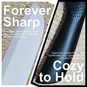 Rynal Ceramic Knife Santoku Knife Meats Fruits Vegetables Knife - Sharp Ceramic Kitchen Knife with Sheath Cover - 7 Inch Black