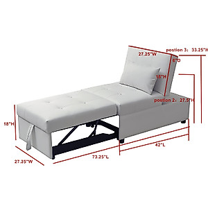 Kings Brand Furniture - Multi-Function Ottoman, Sofa Bed Sleeper, Convertible Chair, White