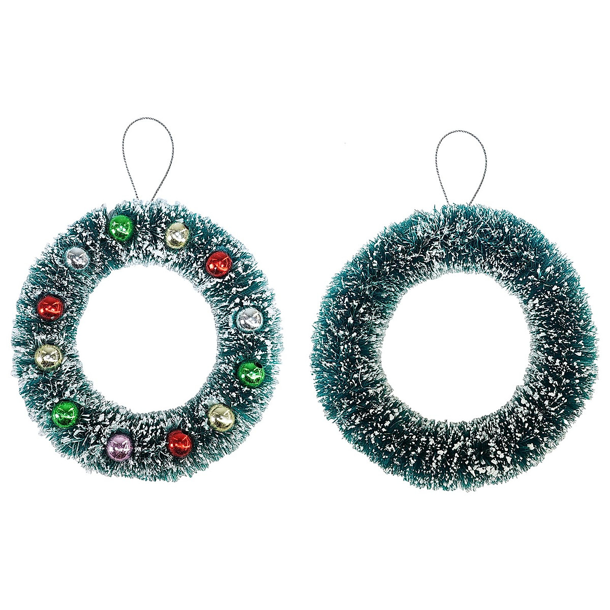 Winlyn 6 Pcs Frosted Teal Miniature Decorated Frosted Sisal Christmas Wreath Bottle Brush Wreaths 4.7" Wide for Winter Christmas Tree Hanging Ornaments Festive Celebration Supplies Holiday Crafts