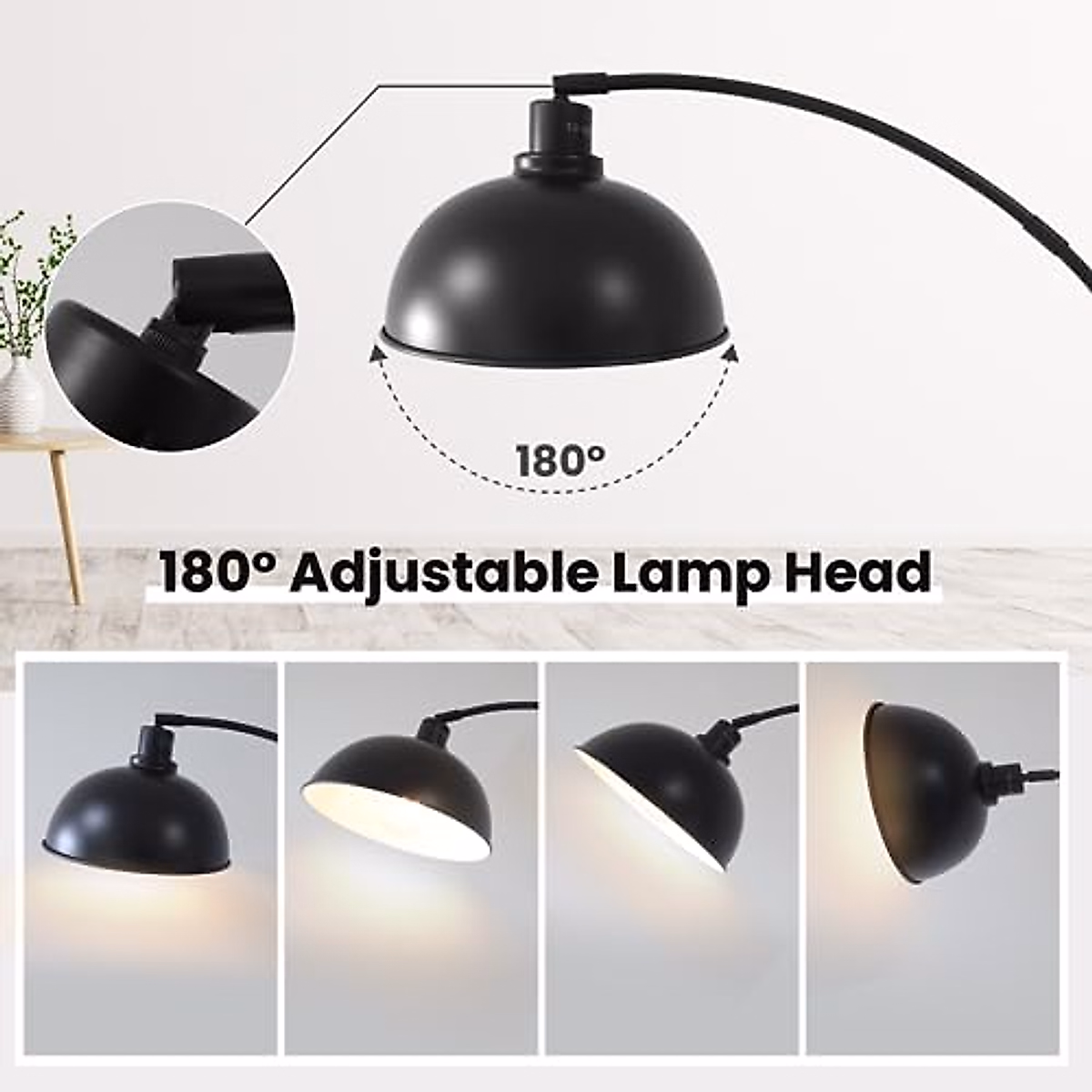 gernehop Arc Floor Lamps for Living Room,Modern Tall Standing Lamp,Black Floor Lamp with Adjustable Hanging Dome Shade,Over Couch Mid Century Arched Reading Lamp for Bedroom,Office