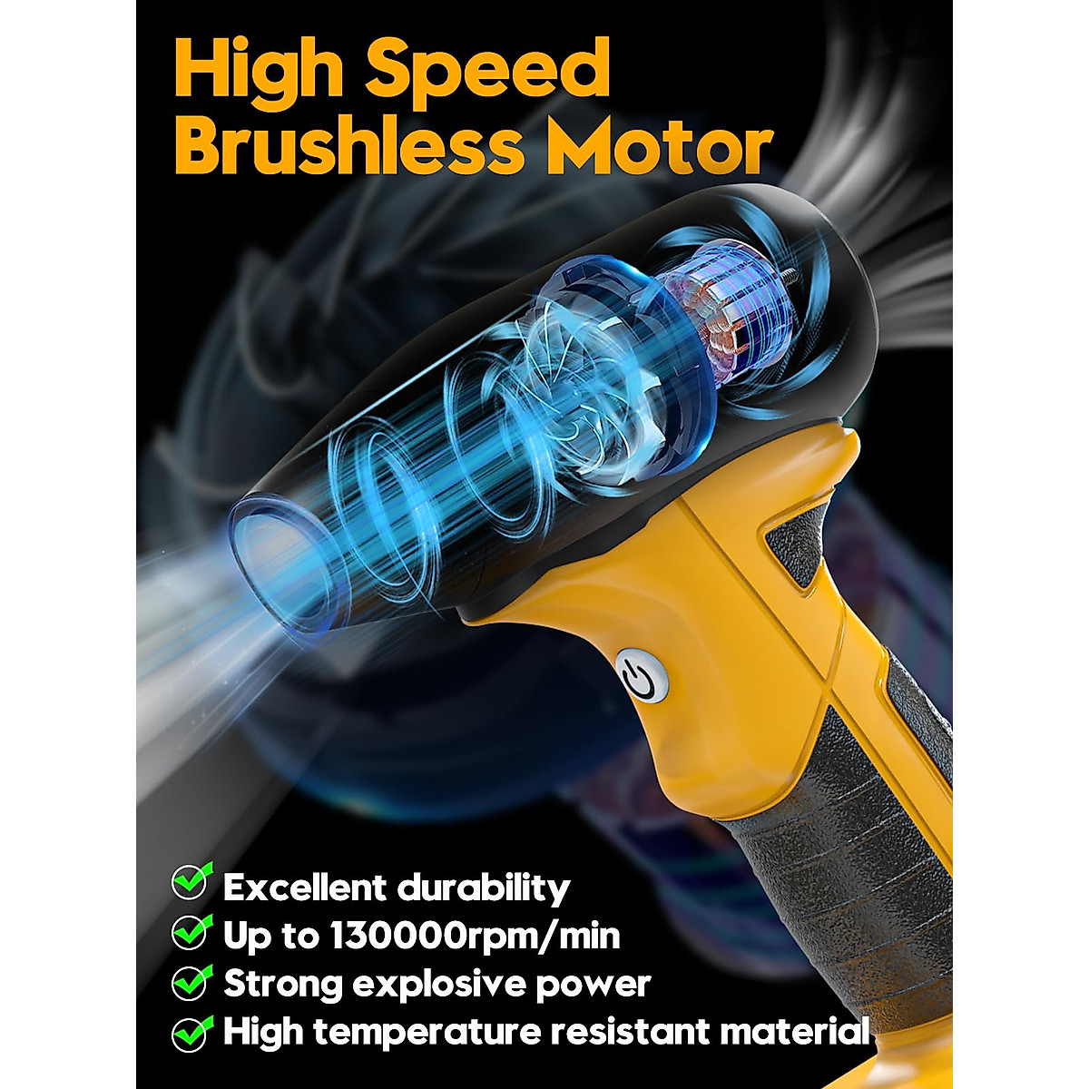 Mini Jet Dry Blower for Dewalt 20V Battery with Brushless Motor Handheld Jet Fan with 4 Gears Adjustable for Garages Sawmill Home Workshop Car Cleaning (No Battery)