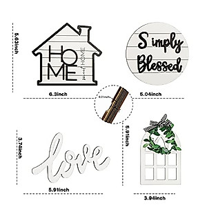 Fall Tiered Tray Decor 10 Pieces Farmhouse Decor for Tiered Tray, White Exquisite Relief Design Sign Rustic Table Ornaments for Kitchen Table Decoration, Housewarming Gift (Tiered Tray NOT Included)