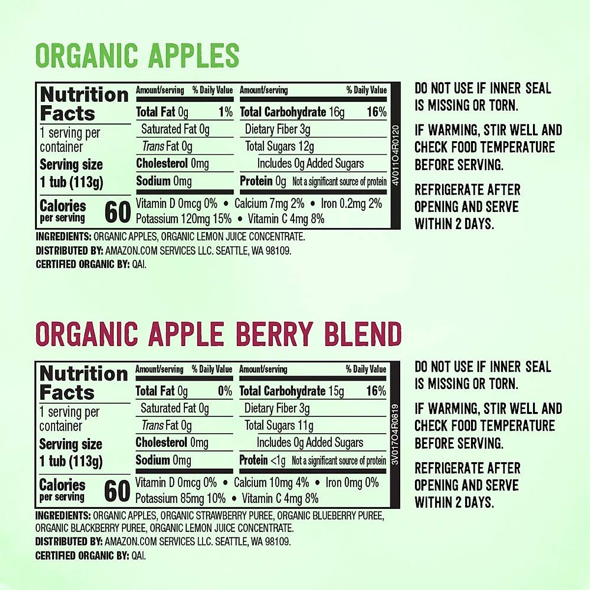 Amazon Brand - Mama Bear Organic Baby Food, Fruit Variety Pack, Apples, Apple Berry Blend, Bananas, Pears, vegetarian, 4 ounce (Pack of 12)