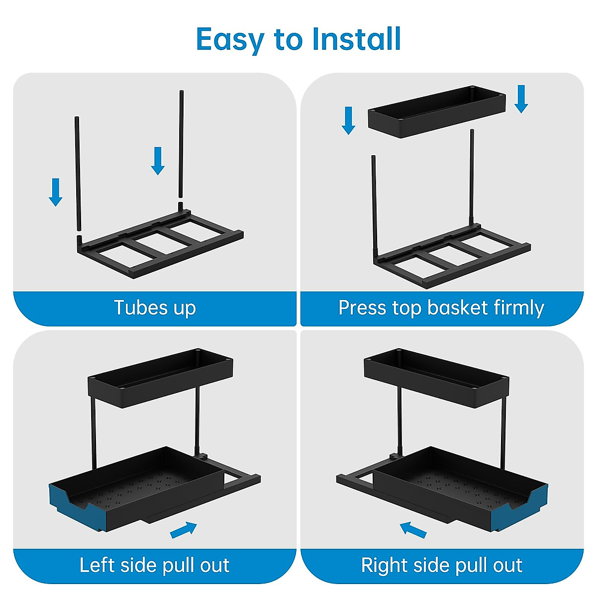 NATURE'S SOURCE 2-Tier Under Sink Organizer, 2 Pack Sliding L-shape Under Bathroom Cabinet Storage Drawer Organizer Multi-purpose Under Sink Shelf Organizer Storage for Bathroom Kitchen(Black 2 Pack)