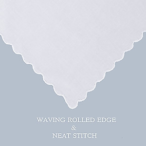 GB Women's 100% White Cotton Handkerchiefs with Wavy Edge for Embroidery and Tie Dye 12 Pieces