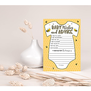 Your Main Event Prints Baby Shower Games Advice, Wishes, and Prediction Cards (Neutral Bee Yellow) - 50 Pack Gender-Neutral Baby Shower Activity for Guests