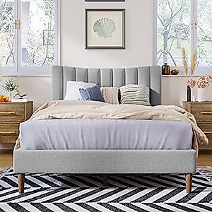 Livavege Bed Frame Full Size with Wingback Headboard, Upholstered Platform Bed Frame with,Solid Wood Slats Support, Full Bedframes No Box Spring Needed, Noise-Free