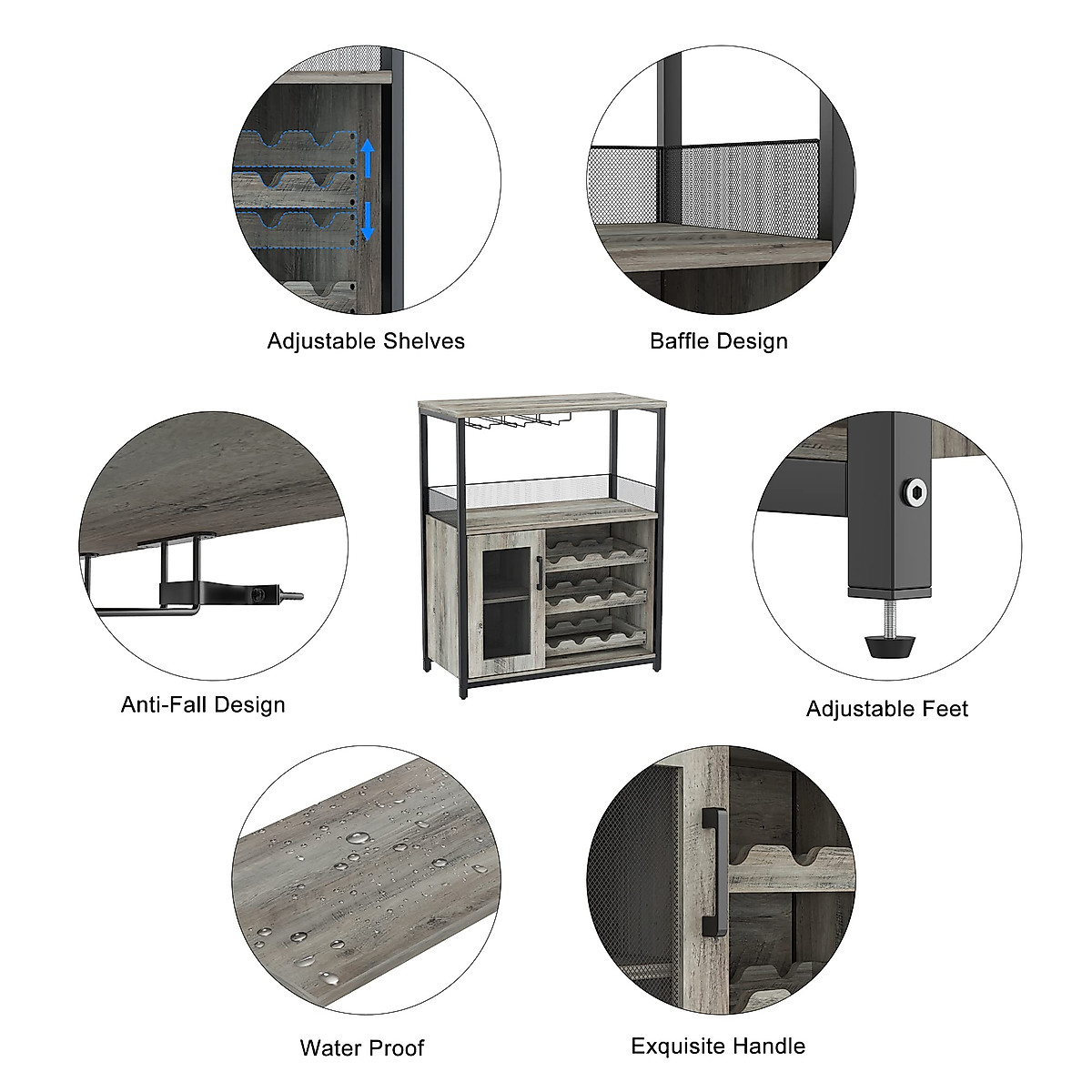 GAOMON Wine Bar Cabinet with Detachable Wine Rack, Bar Rack Cabinet with Glass Holder and 1 Drawer, Mesh Door, Small Sideboard and Buffet Cabinet for Liquor and Glasses