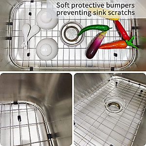 YORZSDI Sink Protectors for Kitchen Sink, 26-1/8" x 14-1/4" Stainless Steel Sink Grid with Center Drain, 304 Stainless Steel Sink Protector with Sink Strainer and Protective Rubber Feet