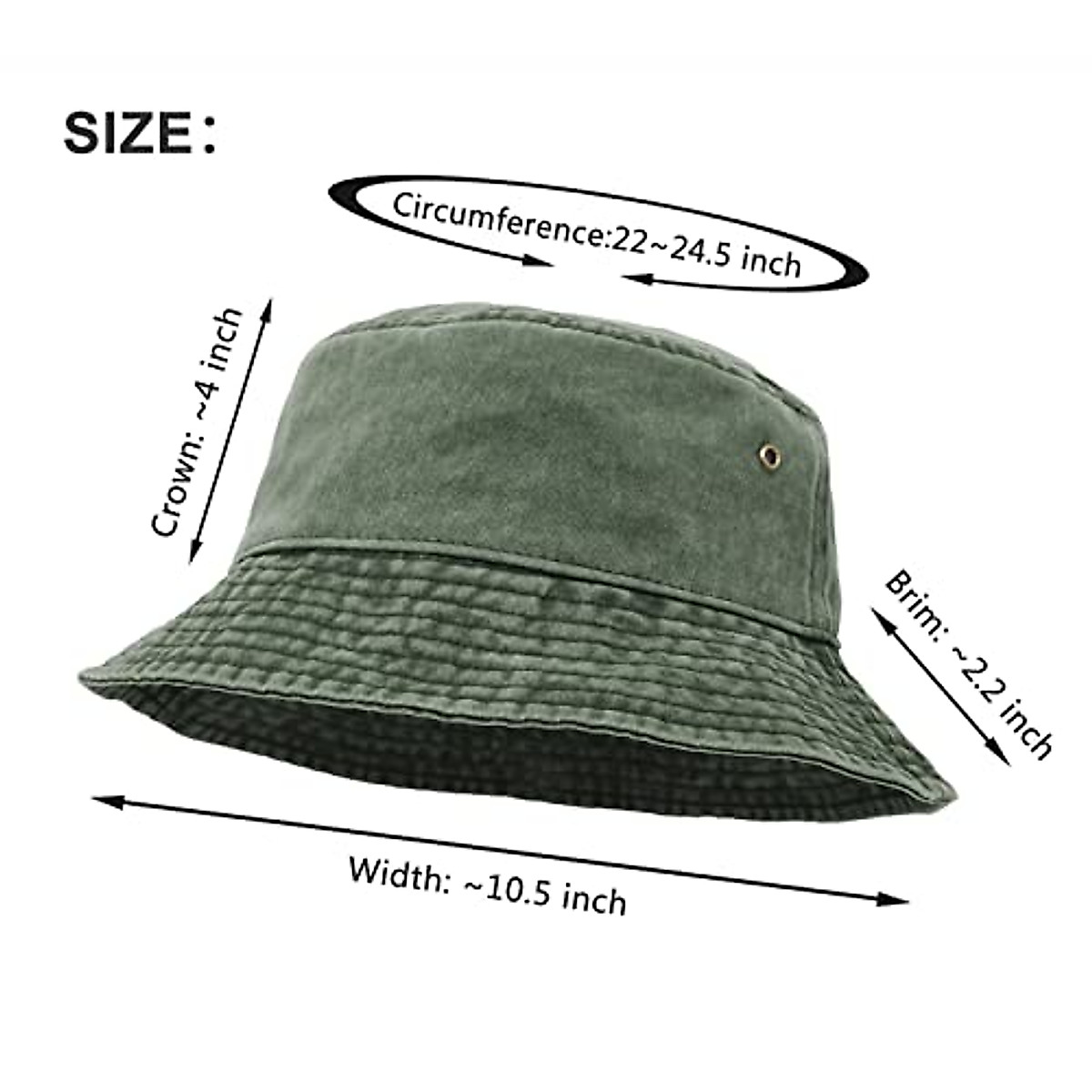 Bucket Hat, Wide Brim Washed Denim Cotton Outdoor Sun Hat Flat Top Cap for Fishing Hiking Beach Sports Army Green