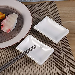 Cabilock 4pcs Sauce Dishes Ceramic Seasoning Dipping Bowl Rectangular Porcelain Saucer Appetizer Plate for Condiment Kitchen BBQ