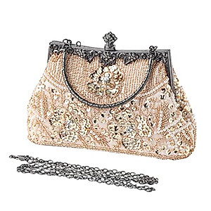 Evening Clutch Purse for Women - Crystal and Sequins Top Handle Bags - Elegant Crossbody Bag for Wedding Party Prom (Champagne)