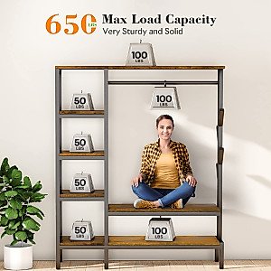 HOKEEPER 650lbs Capacity Heavy Duty Clothing Rack with Shelves Freestanding Closet Organizer with Hooks Metal Wardrobe Closet Organizers and Storage Shelves Clothes Storage Rack