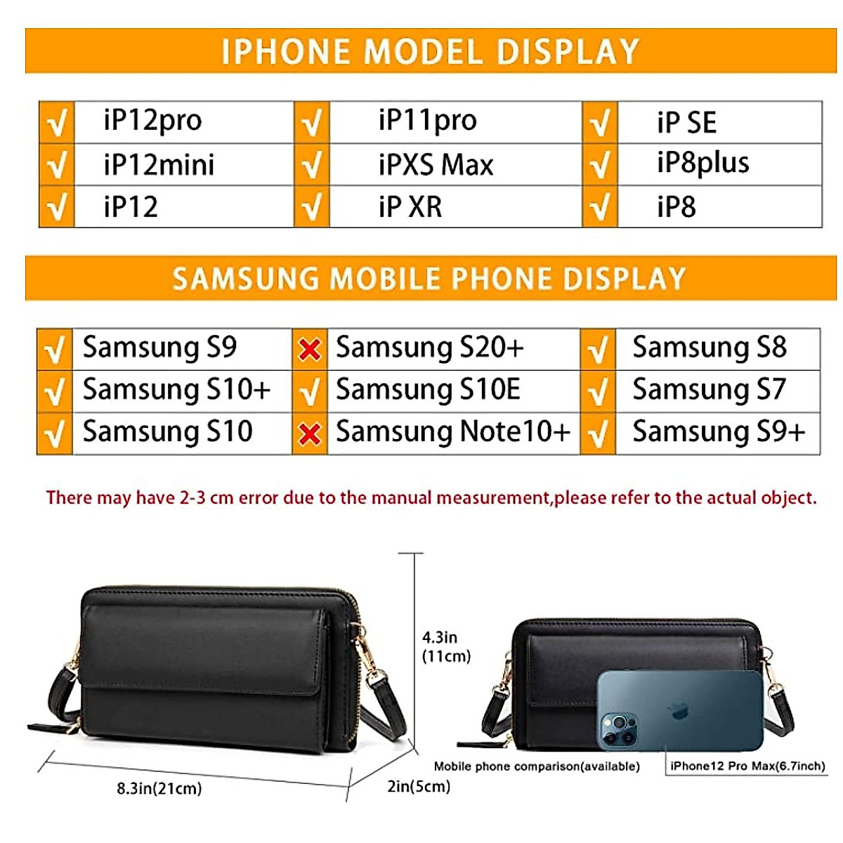 Touch Screen Phone Bag Small Crossbody Bag Shoulder Handbag, RFID Blocking Wallet for Women (#01 Black)