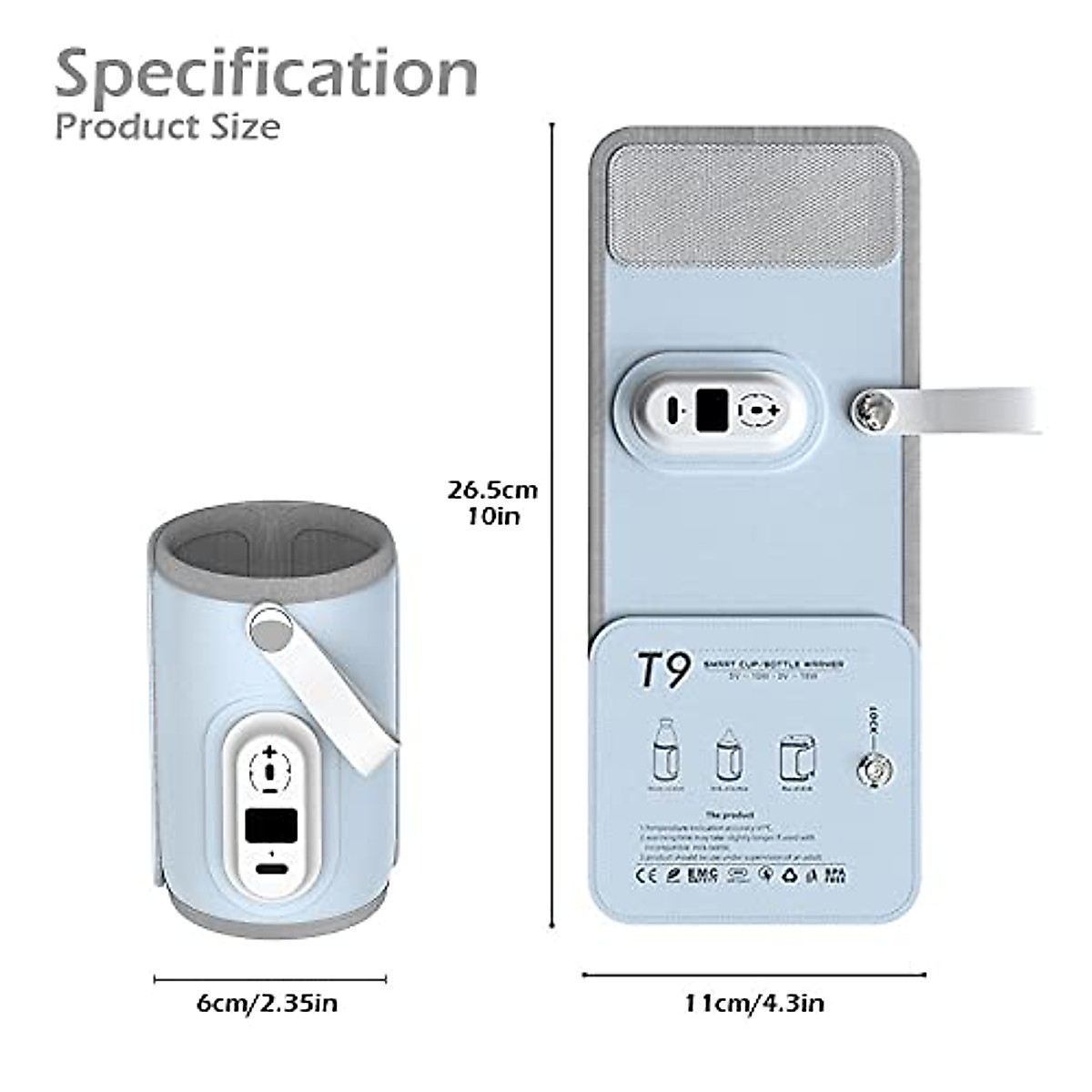 Elfzone Portable Baby Bottle Warmer - 40-50 Degrees Adjustable - Smart Travel Bottle Heater for Breastmilk Milk Water, Fast Milk Warmer for Baby, Blue, 40-50℃ Adjustable