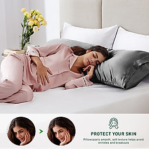 Love's cabin Body Pillow Cover, 20x54 inches Dark Grey Soft Satin Body Pillow case with Envelope Closure, Silky Slip Cooling Body Pillow Pillowcases for hair and Skin