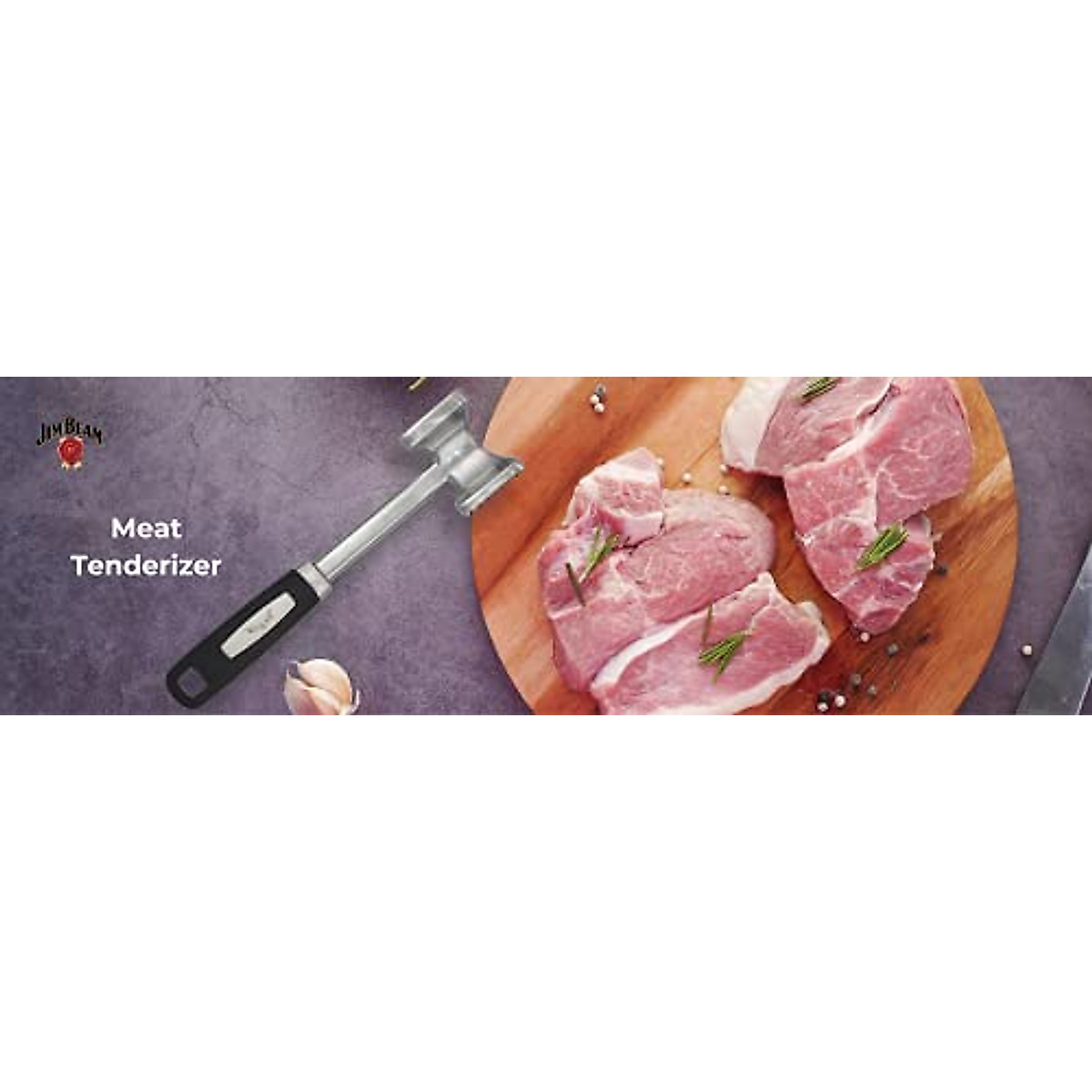 Jim Beam Stainless Steel Heavy Duty Construction Meat Tenderizer with Soft Grip Handle, Medium, Silver