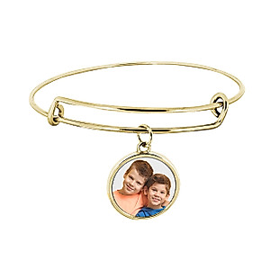 PicturesOnGold.com Expandable Picture Bracelet With Personalized Photo - One Size Fits All Personalized Photo Engraved Circle Bracelet - Gold or Silver Tone (Gold Tone)