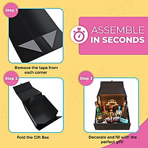 kiniu Black Gift Box with Lid 9.25x9.25x3.75 Inches - Square Collapsible Magnetic Closure Box for Gifts, Groomsman Box, Bridesmaid Proposal Boxes, Wedding, Birthday, Christmas (Black)