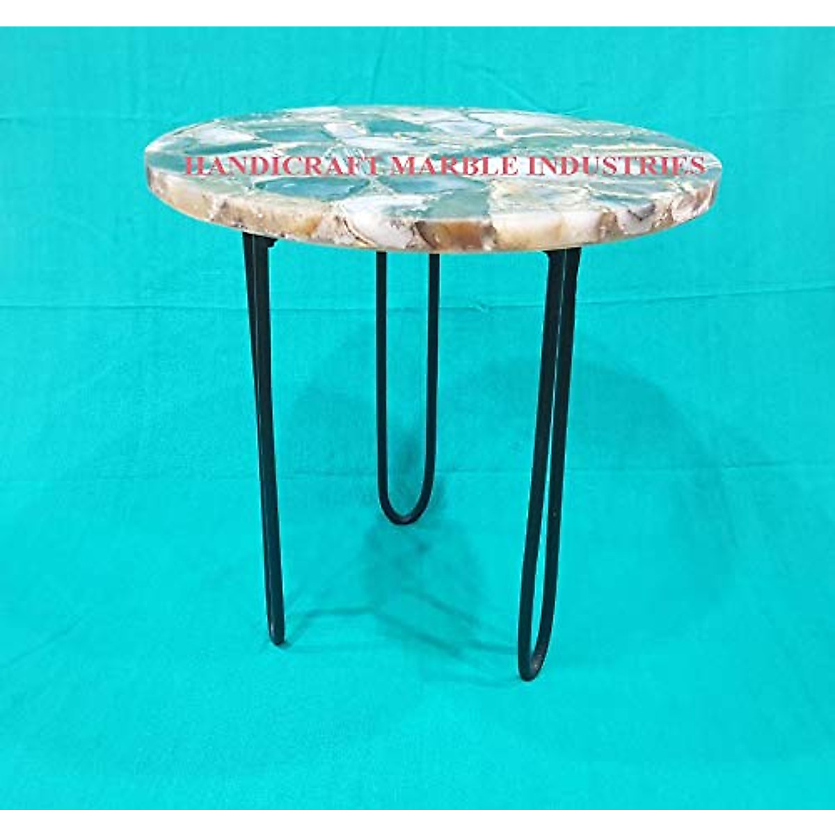 21" Inch Round Brown Grey Agate Coffee Table with Hair Pin Style Metal Base, Agate Table, Stone Coffee Table, Agate Table Top, Agate Round Coffee Table, Agate Side Table Home Decor