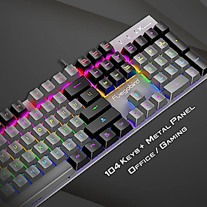 Fuegobird Mechanical Gaming Keyboard, RGB LED Backlit, Wired Keyboard with Linear Red Switch, 104 Full Keys Anti-ghosting, Double-Shot Keycaps
