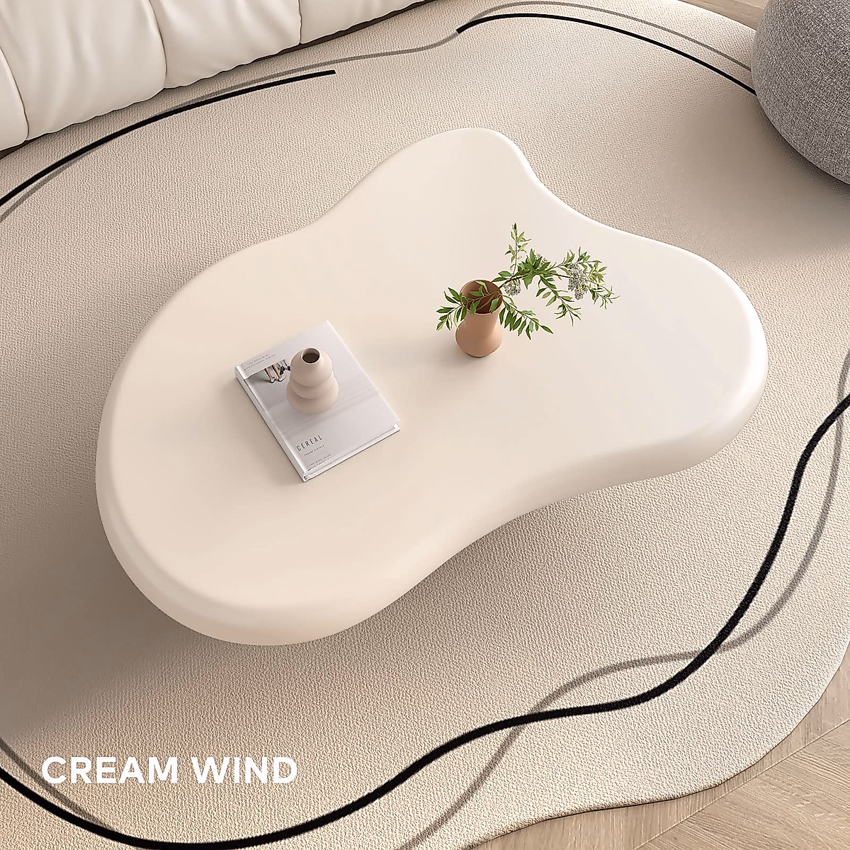 Guyii Cloud Coffee Table, Cute White Modern Tea Table, Irregular Indoor End Table for Living Room, Free Shape with 4 Legs, 41.02 Inches