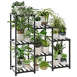 Bamworld Plant Stand Black Plant Shelf Indoor Plant Table for Multiple Plants 3 Tiers 7 Pots Ladder Plant Holder Table Plant Pot Stand for Window Garden Balcony Living Room