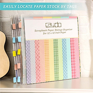 Caydo 50 Pieces Scrapbook Paper Storage Organizer with 120 Pieces Sticky Index Tabs Scrapbook Paper Storage Bags for Holding 12 x 12 Inch Scrapbook Paper, Paper Files, Vinyl Paper and Cardstock