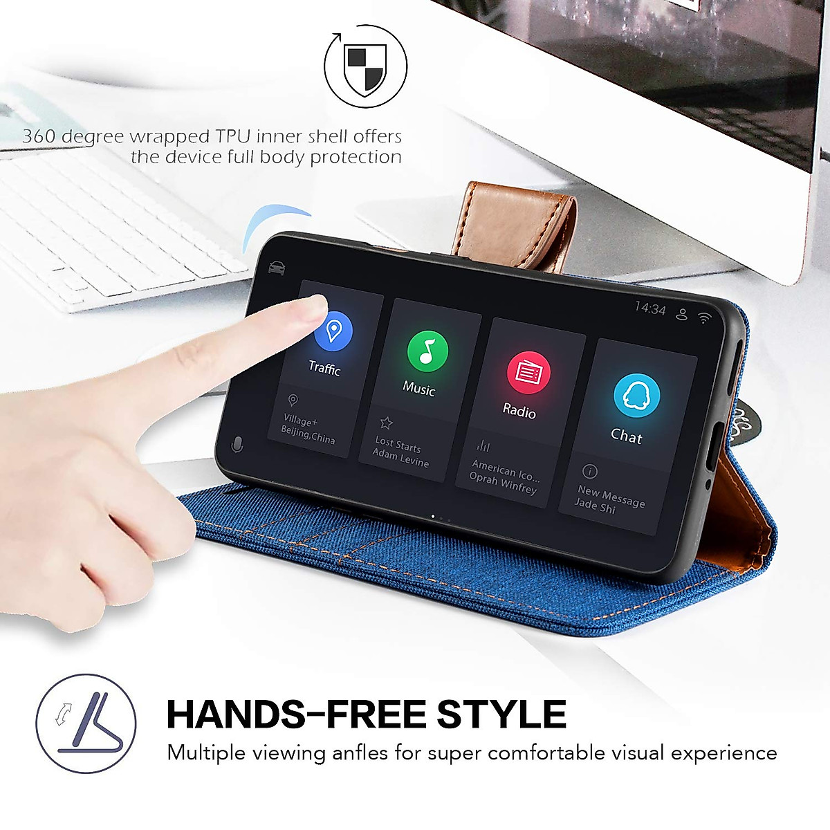 Infinix Smart 5A Case, Oxford Leather Wallet Case with Soft TPU Back Cover Magnet Flip Case for Infinix Smart 5A (6.6”) Blue