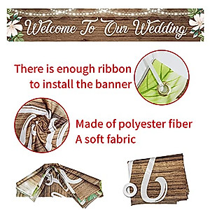 Welcome to Our Wedding Large Banner, Welcome to Our Beginning Banner Rustic Wedding Reception Decorations, Indoor Outdoor Backdrop 8.9 x 1.6 Feet