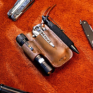 EASYANT Men Leather EDC Organizer Sheath Handmade Tactical Tool Pouch Holster with Belt Clip Brown