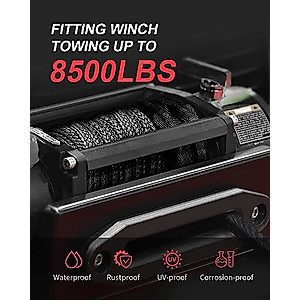 Kolvoii Synthetic Winch Rope Kit, 1/4 inch x 50ft 8500lbs Winch Cable with Steel Hook, Protective Sleeve and Winch Cable Stopper for ATV UTV Off-Road Vehicle etc(Grey Rope, Black Hook)