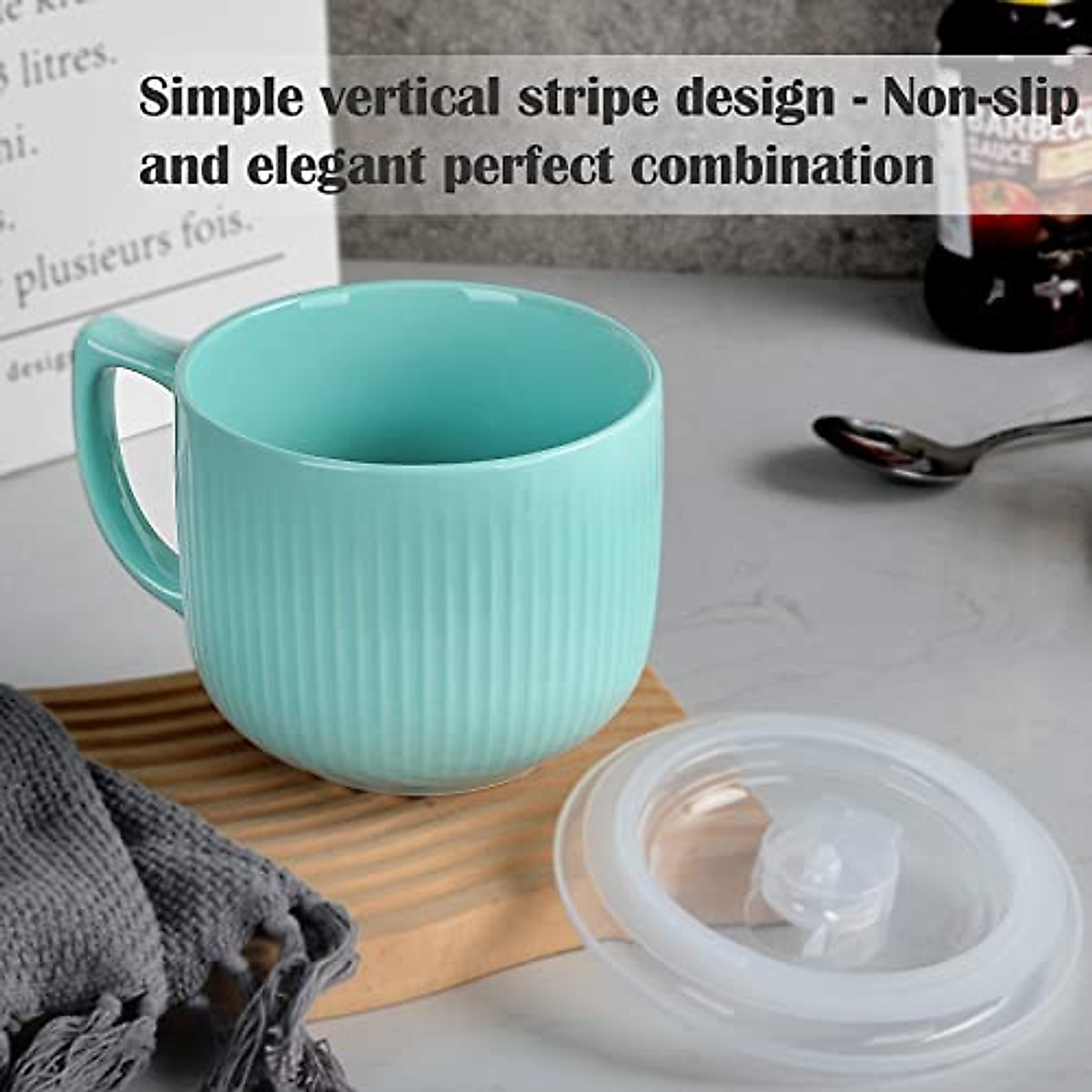 ZEBERBO Soup Bowls, 32 Ounce Soup Bowl with Handles, 2packs 5 inch Jumbo Soup Mug with Handle/Lid, Cereal Bowl for Oatmeal, Gumbo, Salad, Ceramic Soup Cup, Microwave & Oven Safe