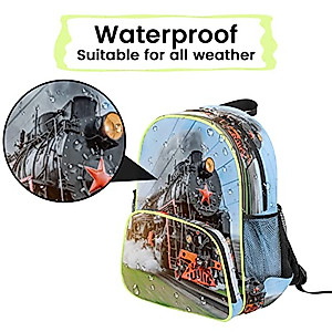 Steam Train Kids Backpack for Boys Girls, Vintage Locomotive Toddler Backpack School Bag Water Resistant Bookbag Travel Children Bag, Nursery Junior Primary Student Preschool Backpack With Chest Strap