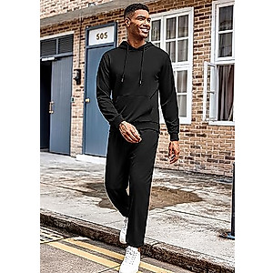 COOFANDY Mens Athletic 2 Piece Tracksuit Set Casual Sweatsuits hoodie Sweatpants Jogging Suits Black Small
